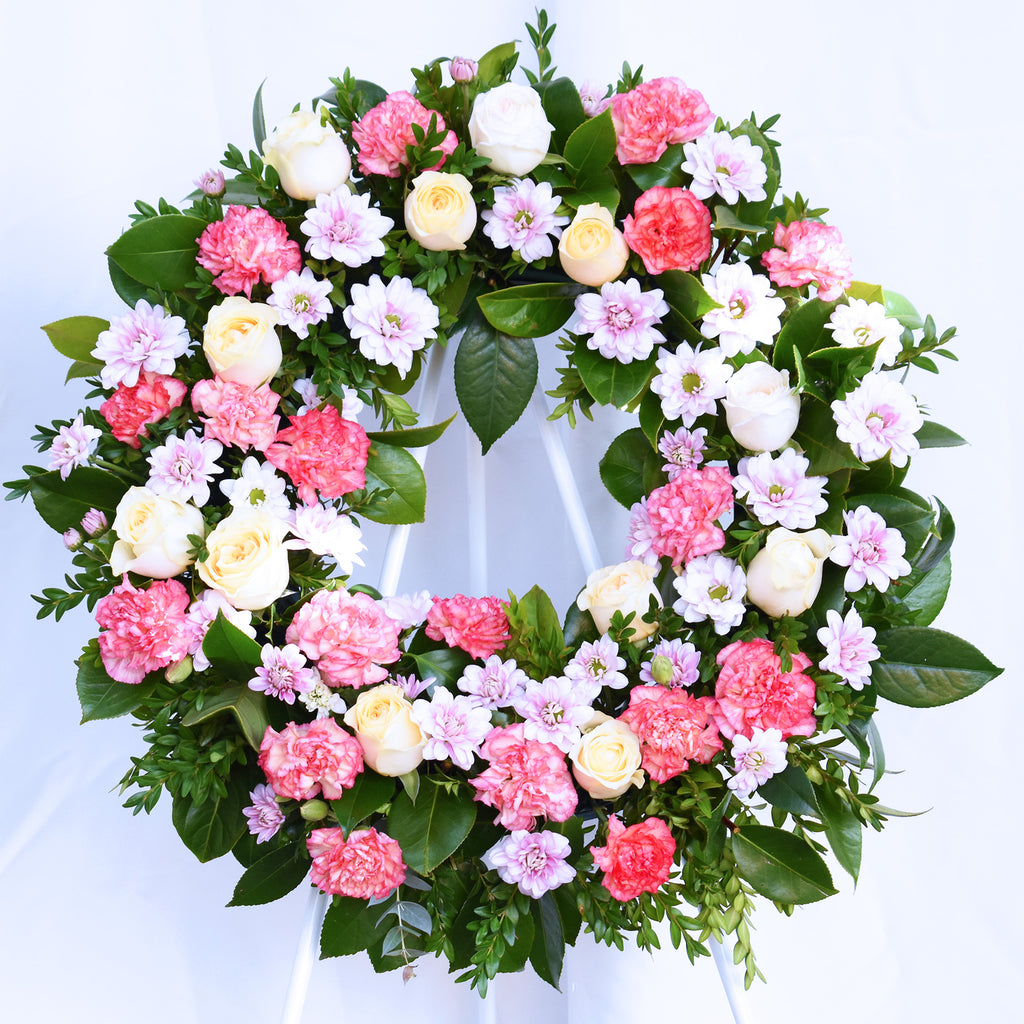 Pink Funeral Flower Wreath | Melissa's Florist & Gifts - Next Day ...
